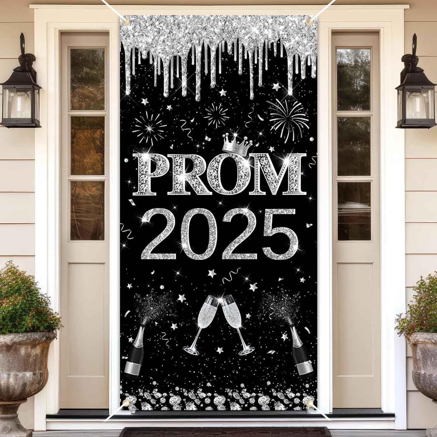 Prom 2025 Door Banner Black Silver Crown Prom Send Off Door Cover ...