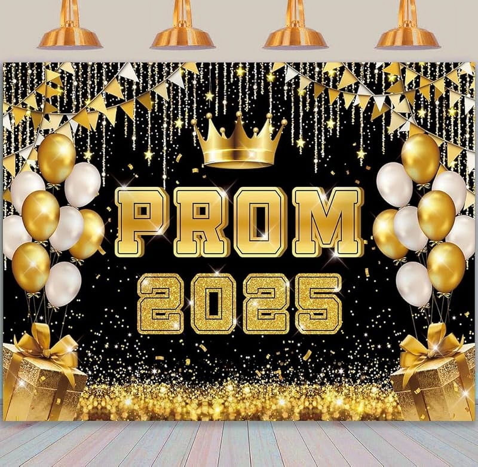 Prom 2025 Nice Backdrop Black Gold Congratulate Graduation Prom Send ...