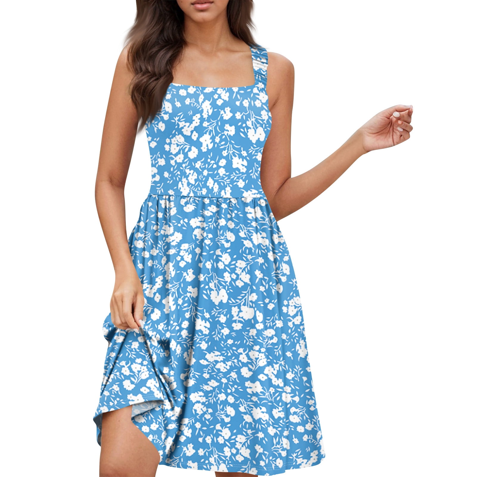 Prom Dress, Casual Beach Vacation Sundress Square Neck With Pockets ...