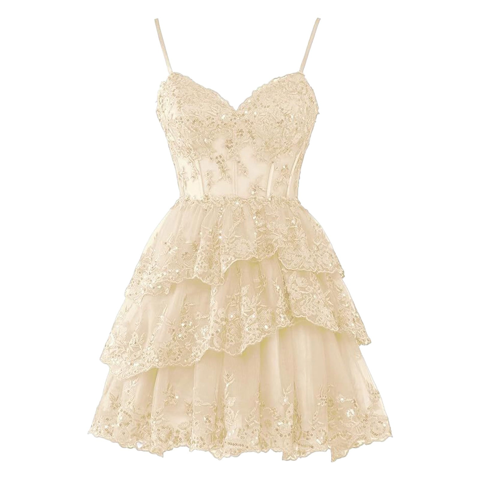 Prom Dress Homecoming Dresses for Teens Sparkly Lace Applique Tiered A ...