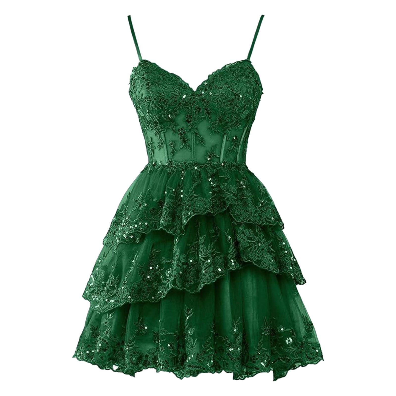 Prom Dress Homecoming Dresses for Teens Sparkly Lace Applique Tiered A ...