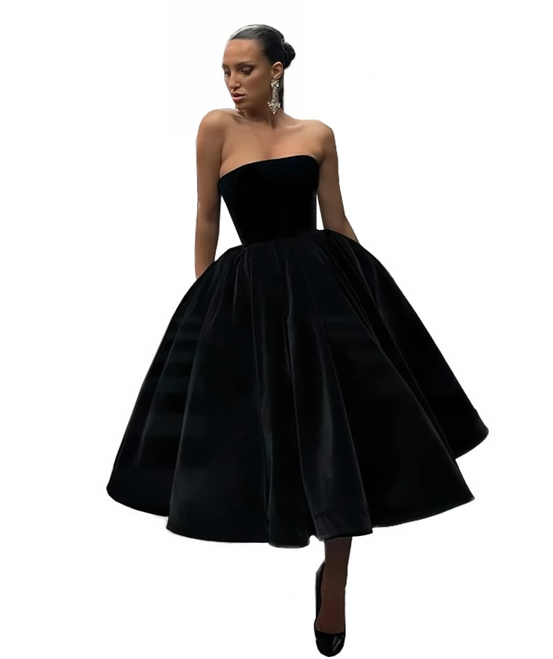 Prom Dresses A-Line Strapless Pleated Velour Formal Party Dress Off The ...