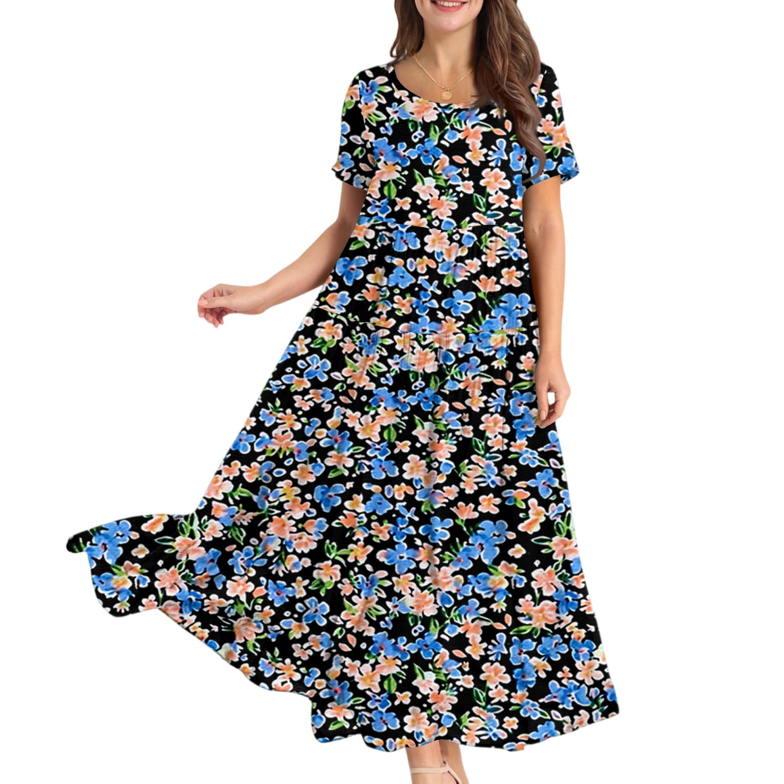Prom Dresses, Casual Loose Fit Floral Short Sleeve Boho Dress For ...