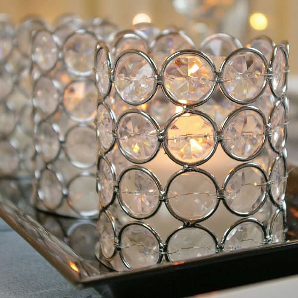 Prom Lights Chrome Votive Candle Holders with Crystals 3.75 inch Set of ...