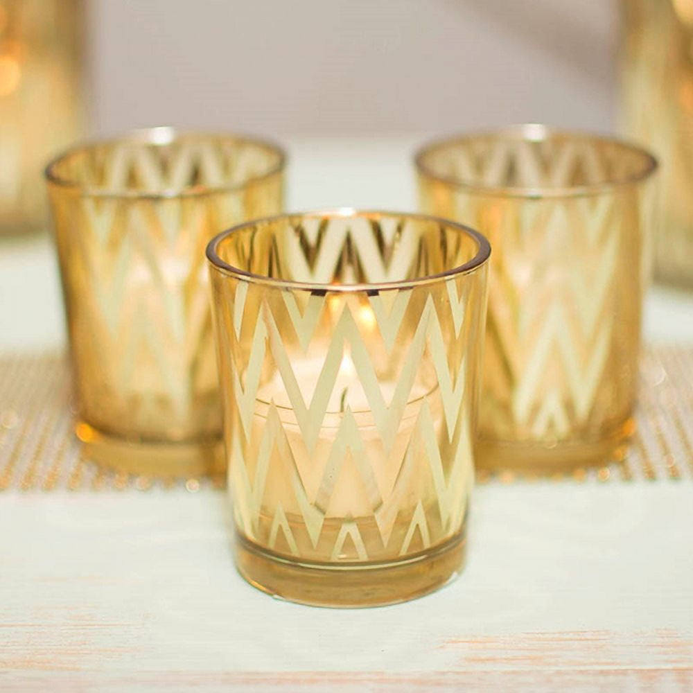 Prom Lights Gold Chevron Stripe Glass Votive Candle Holders 2.5 x 2 ...