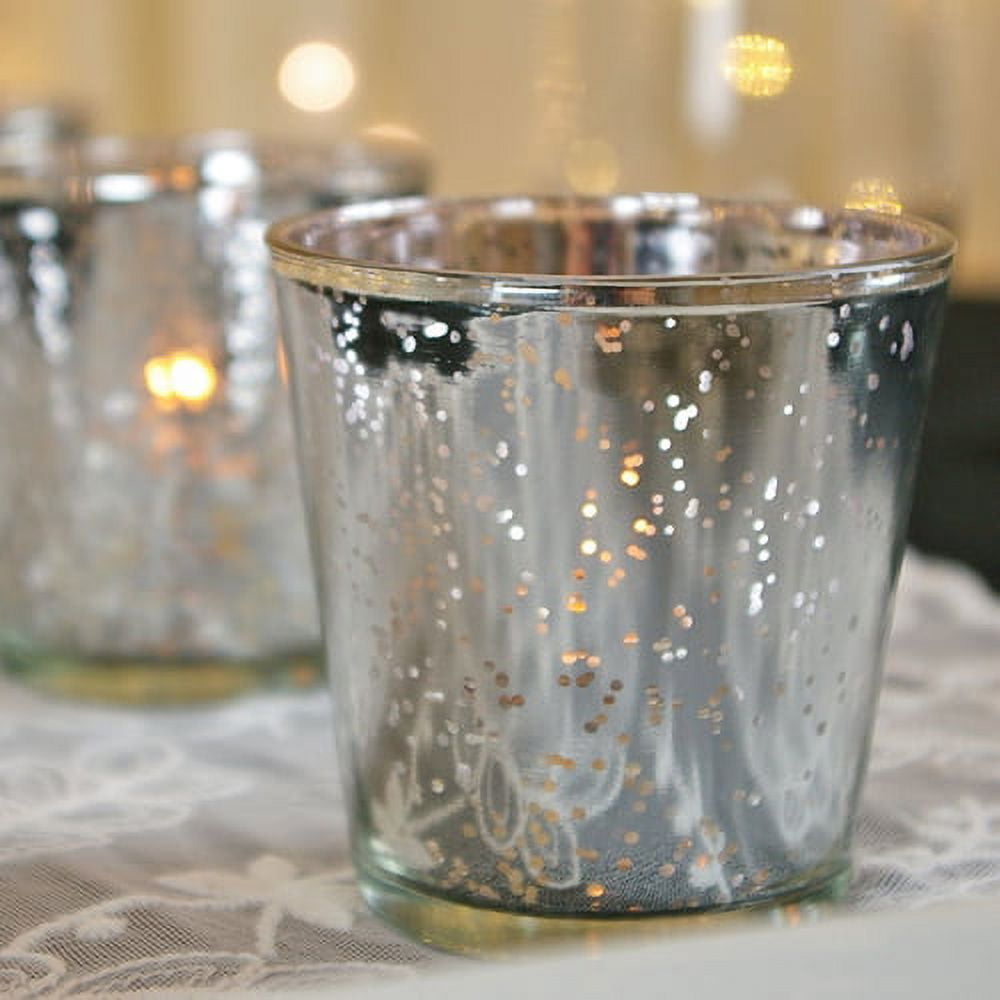 Prom Lights Mercury Glass Votive Candle Holders 3 inch Silver Aged Set ...