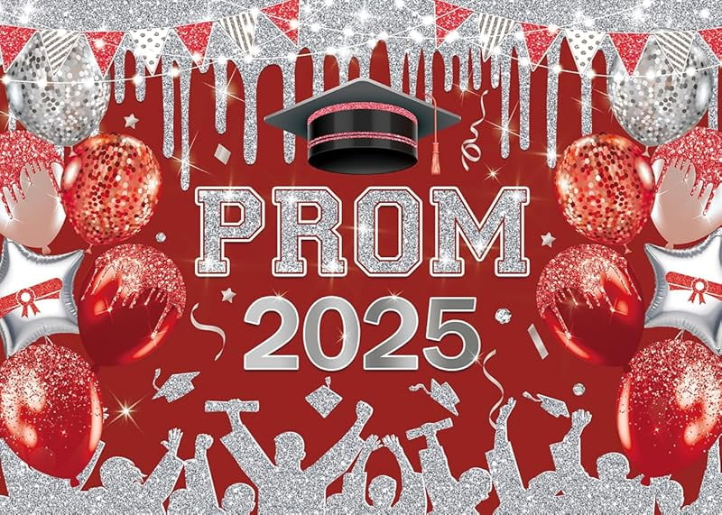 Prom Night Backdrop 2025 Black and Silver Graduation Photography ...