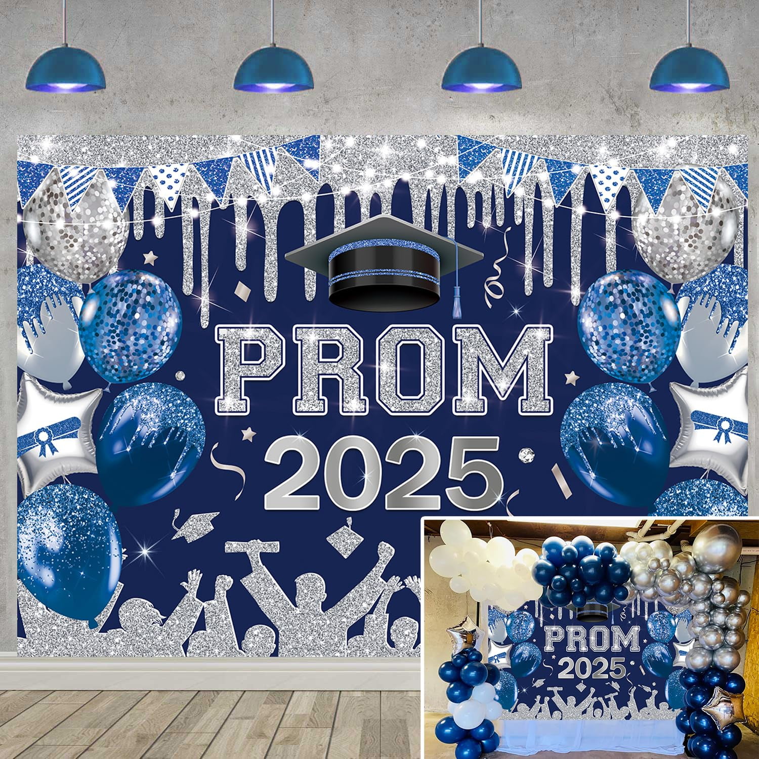 Prom Night Backdrop 2025 Black and Silver Graduation Photography ...
