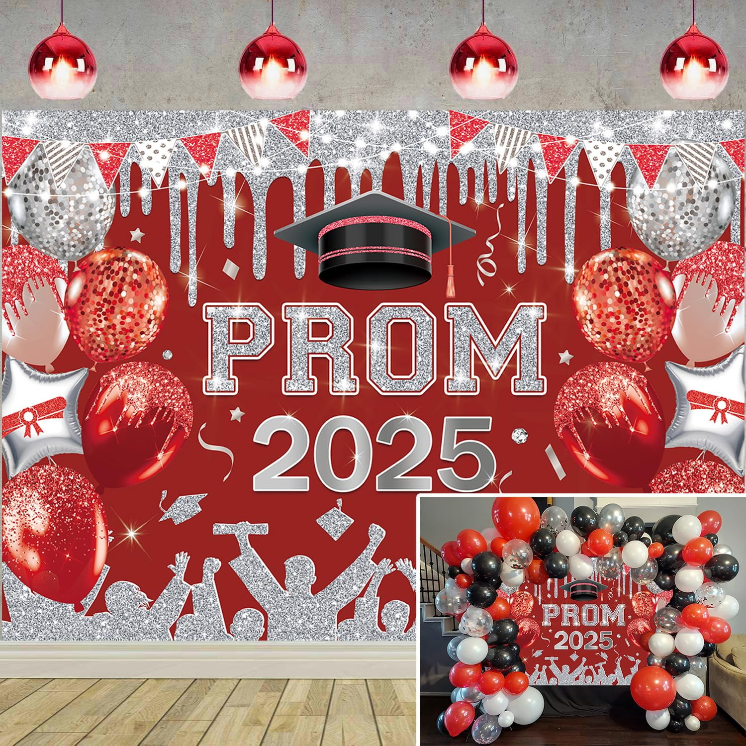 Prom Night Backdrop 2025 Black and Silver Graduation Photography ...