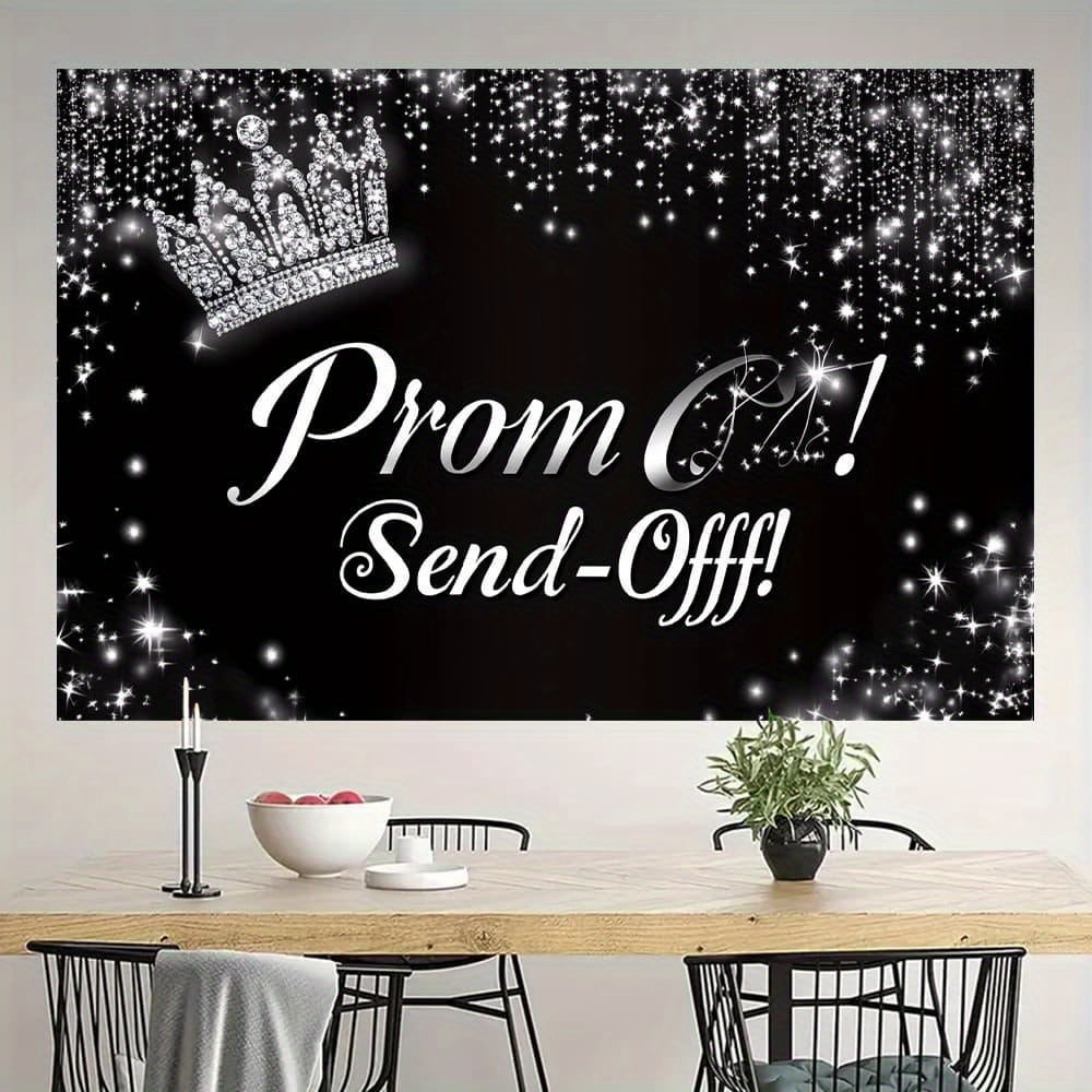 Prom Night Graduation Backdrop 2025– Black and Grey Curtains, Crown ...