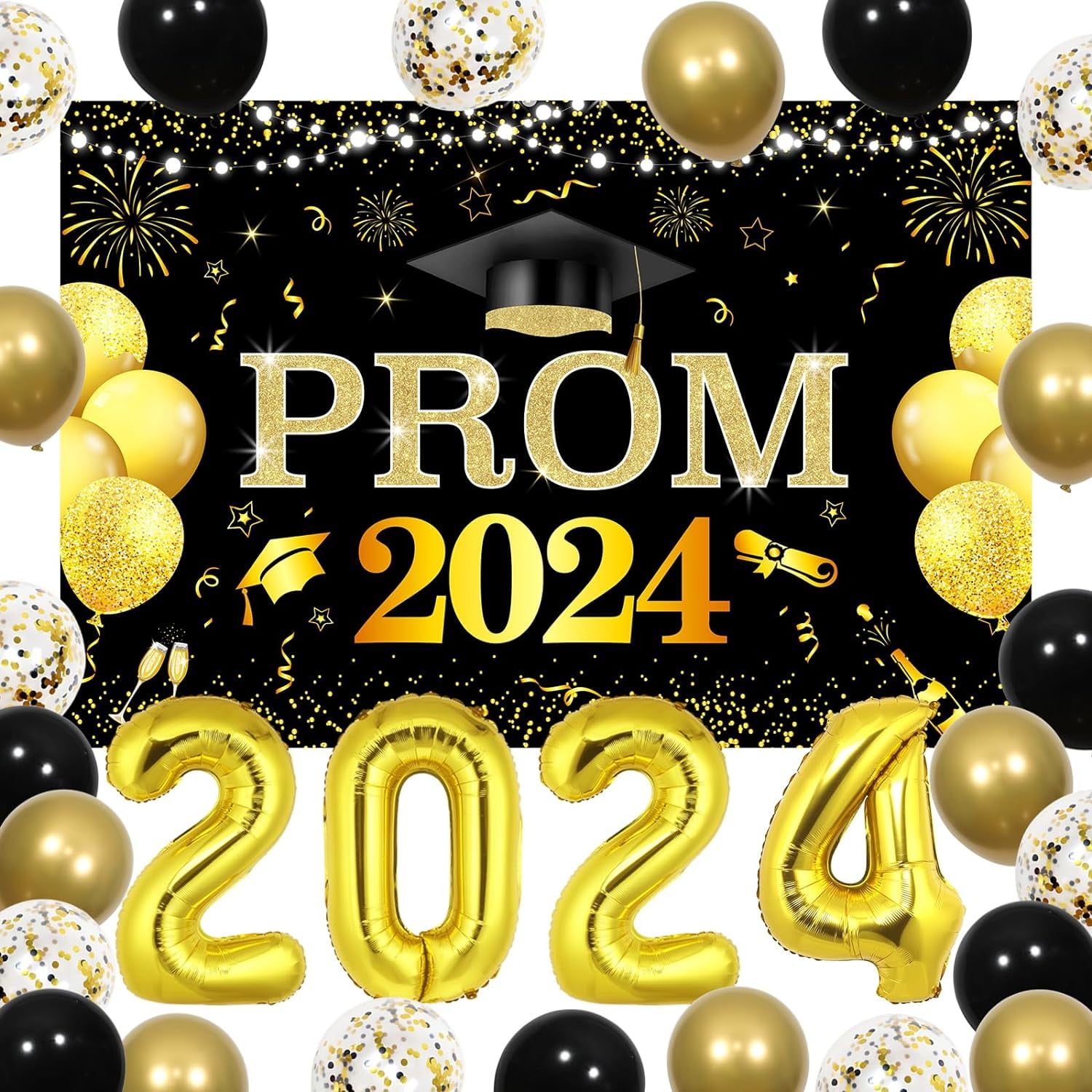 2024 Prom/Grad Decor: Photo Backdrop, Foil & Latex Balloons, Black ...