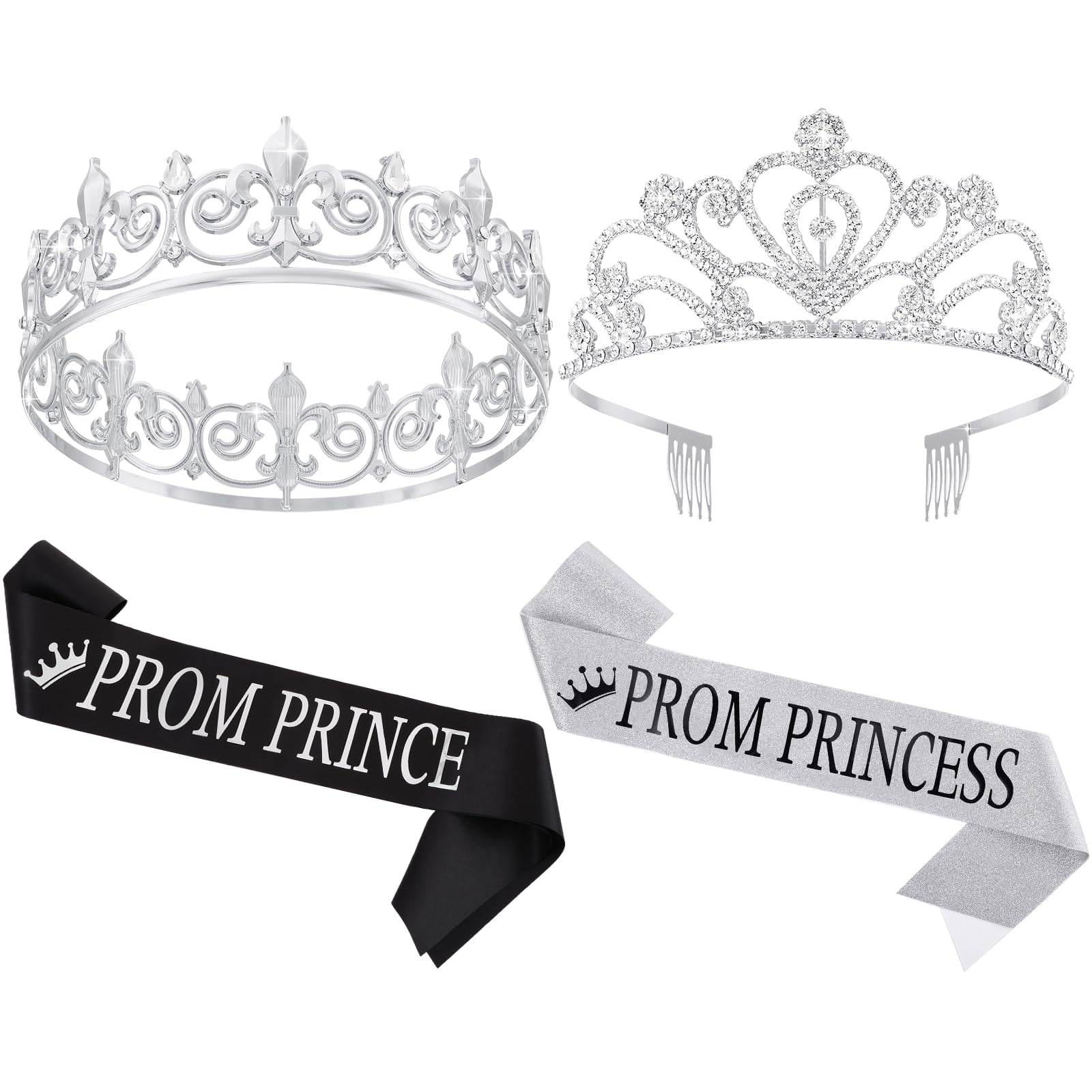 Prom Prince Princess Crown Set with Sashes 80s Prom Party Favors for ...