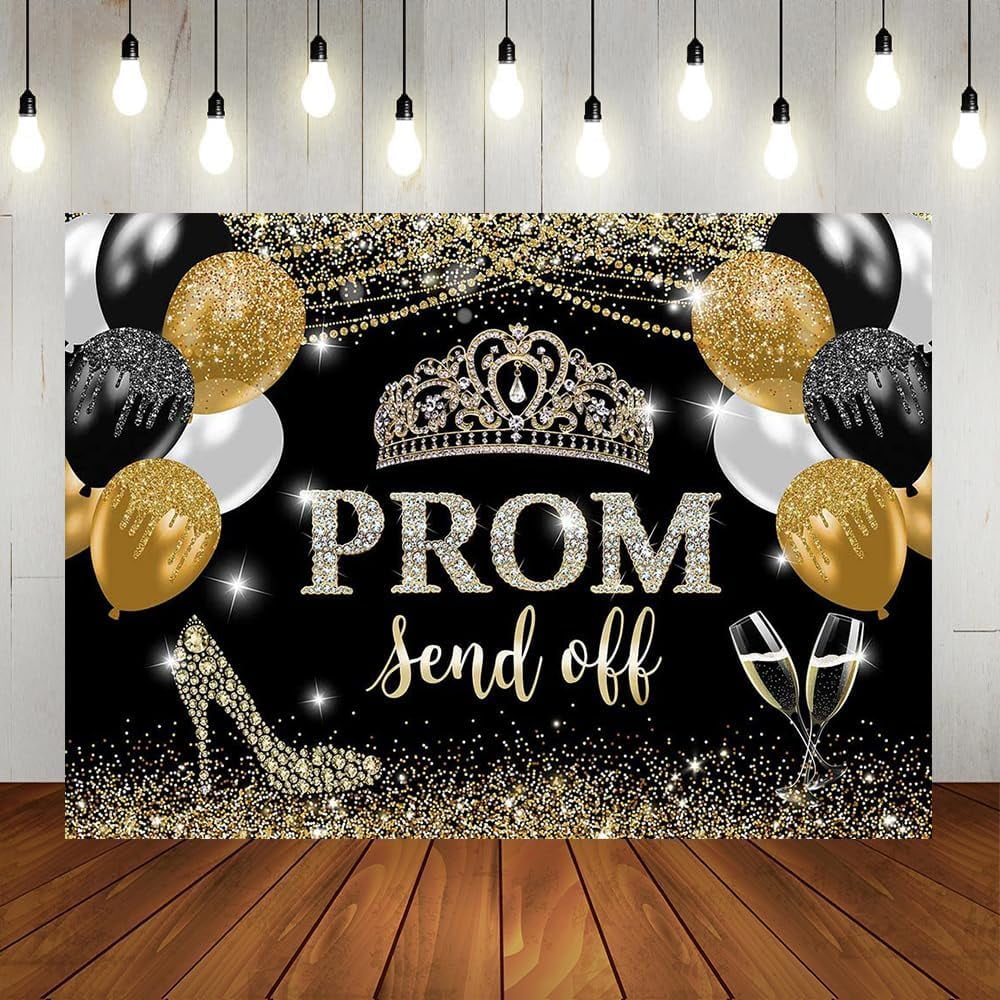 Prom Send Off 2025 Photography Backdrop Black and Gold Crown Congrats ...