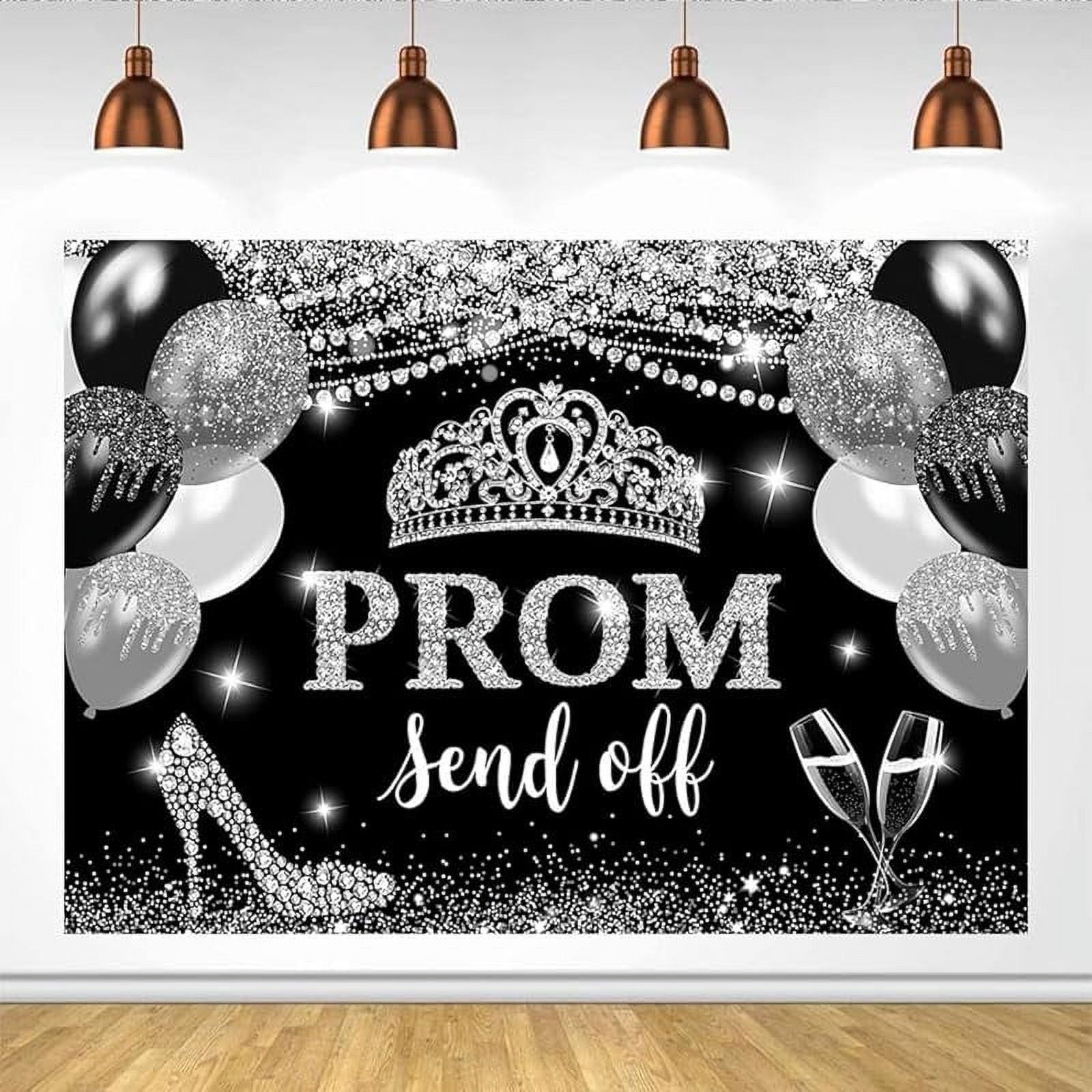Prom Send Off 2025 Photography Backdrop Black and Silver Crown Congrats ...