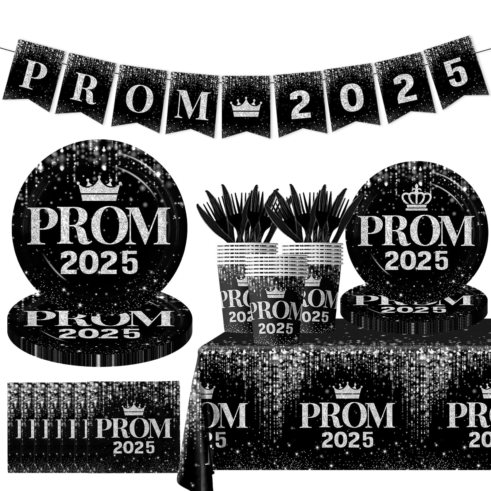 Prom Send Off MMF7 2025 Tableware, Silver Prom 2025 with Prom Plates ...