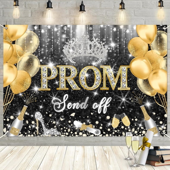 Prom Send Off Backdrop Black Gold Congrats Grad Background Prom Night ...