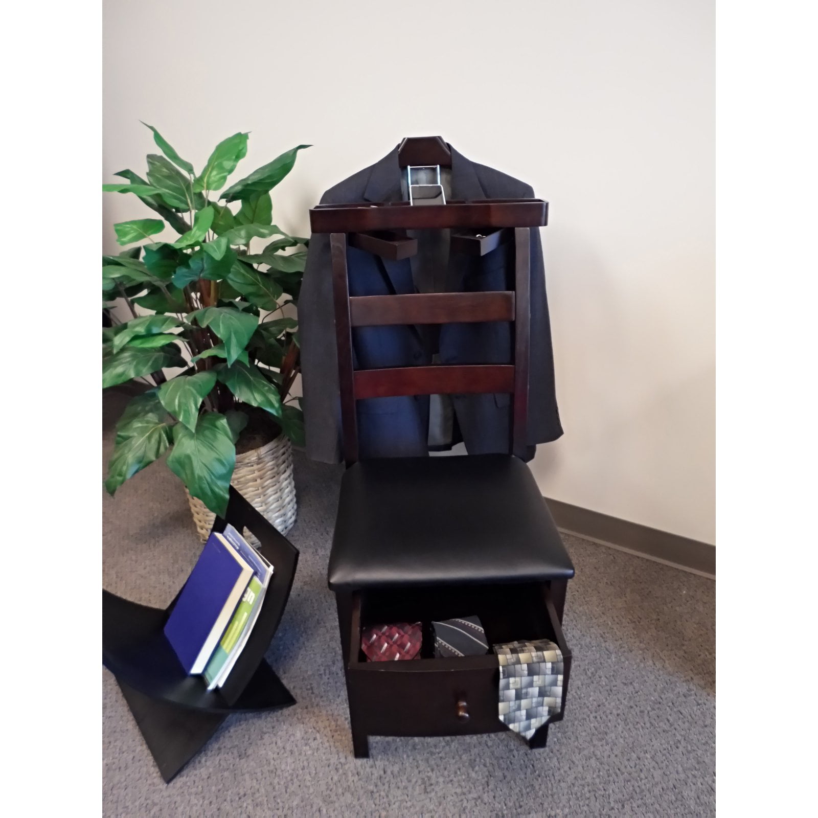 Large Proman Products Manhattan Chair Valet in Dark Walnut w/ Open Tray ...