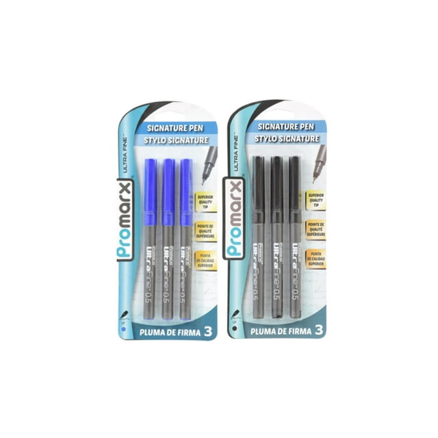 Promarx 6 Ultra Fine Signature Pens, 3 Black Ink, 3 Blue Ink, 6 Pens ...