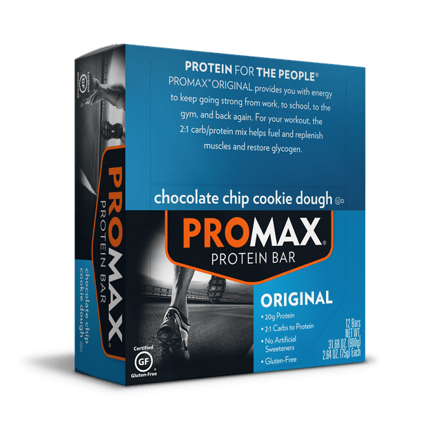 Promax Energy Protein Bar, Chocolate Chip Cookie Dough, 20g Protein, 12 ...