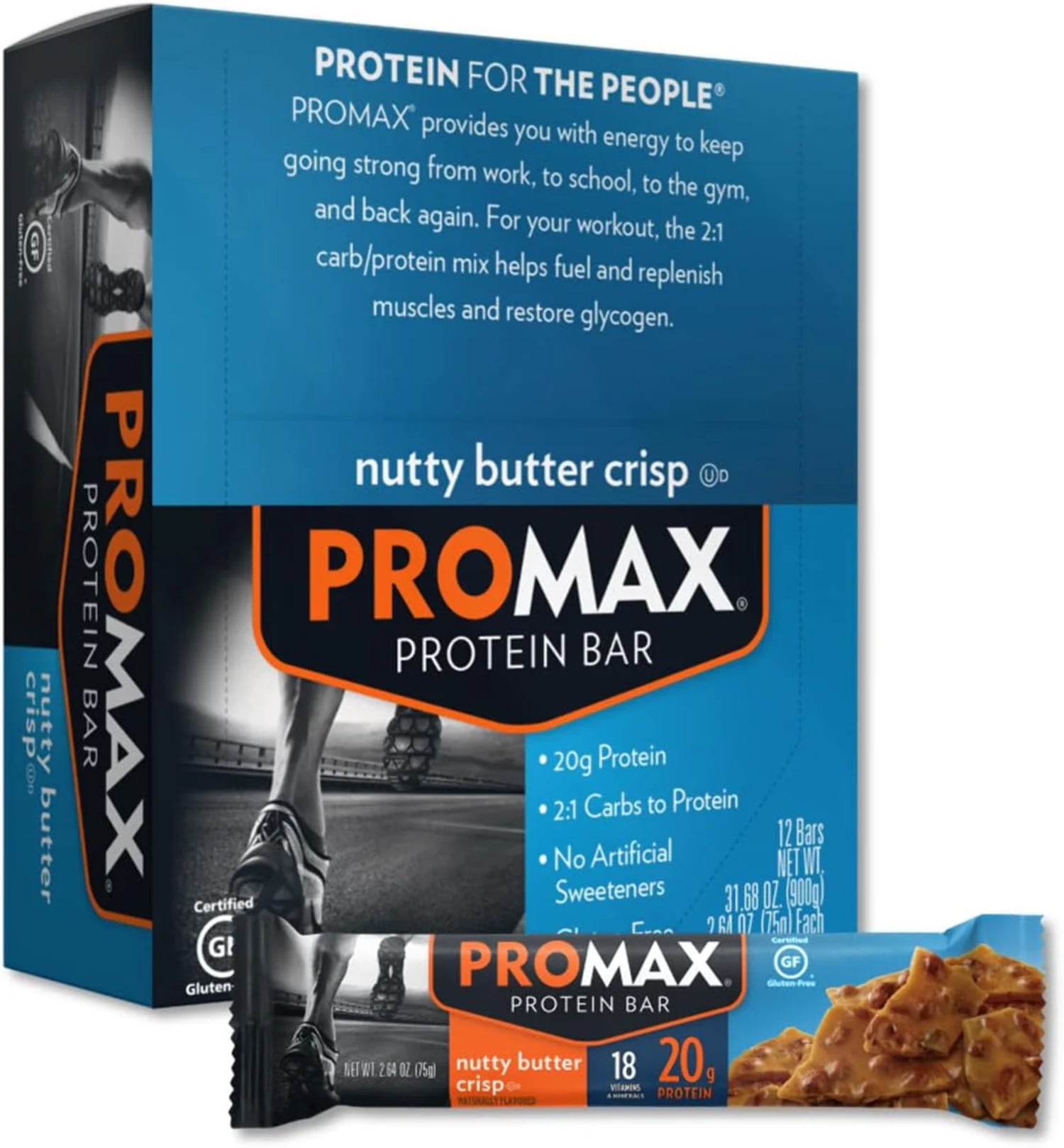 Promax Clean Brand Protein Bar, Salted Nutty Butter Crisp, 20g Protein ...