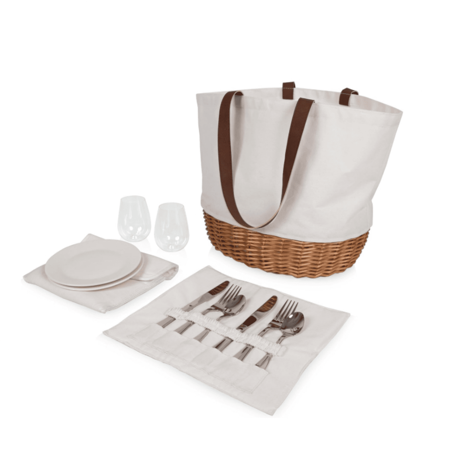 Promenade Picnic Basket for 2, Canvas and Willow Picnic Set - Includes ...