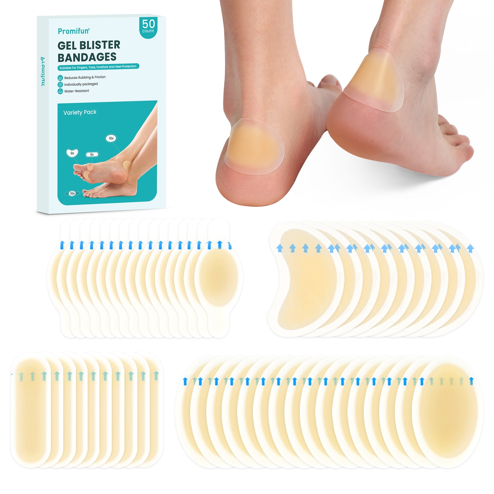 Promifun Blister Bandages Blister Pads - 50 ct Blister Cushions - Water ...