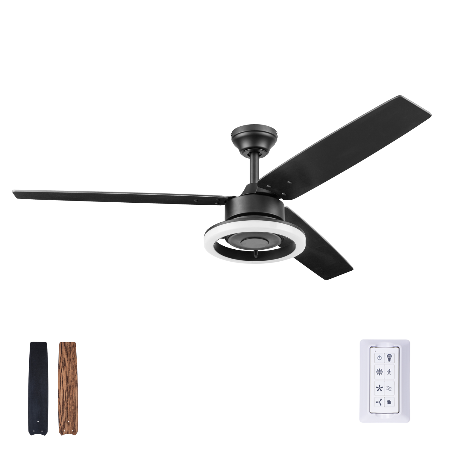 Honeywell 62" Xerxes Matte Black Remote Control Ceiling Fan, 8 Blades ...