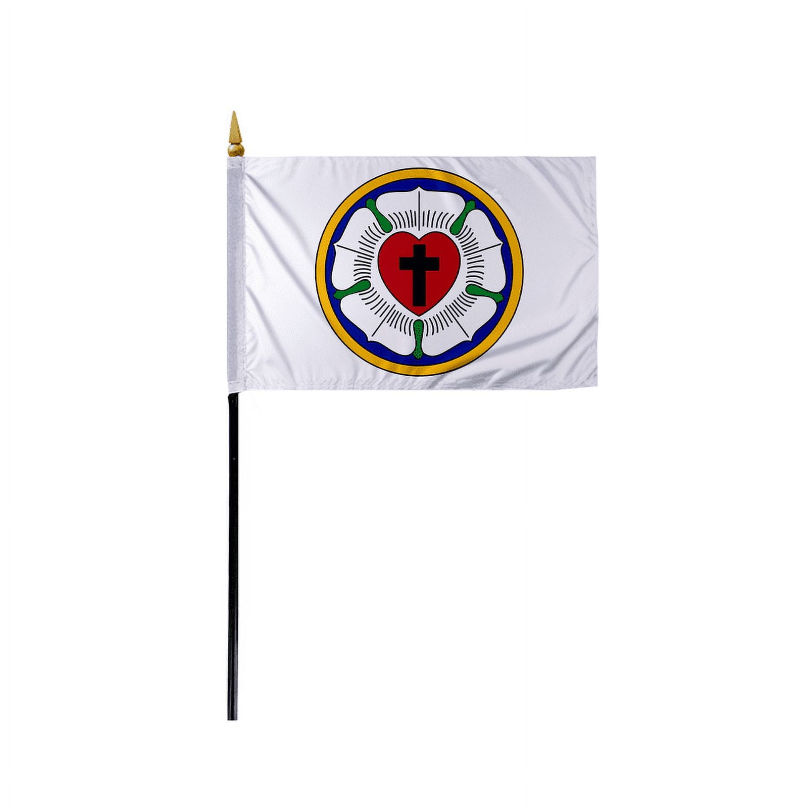 Promo Patriot's 4"x6" Inch Lutheran Rose Stick Flag - Polyester, Black ...