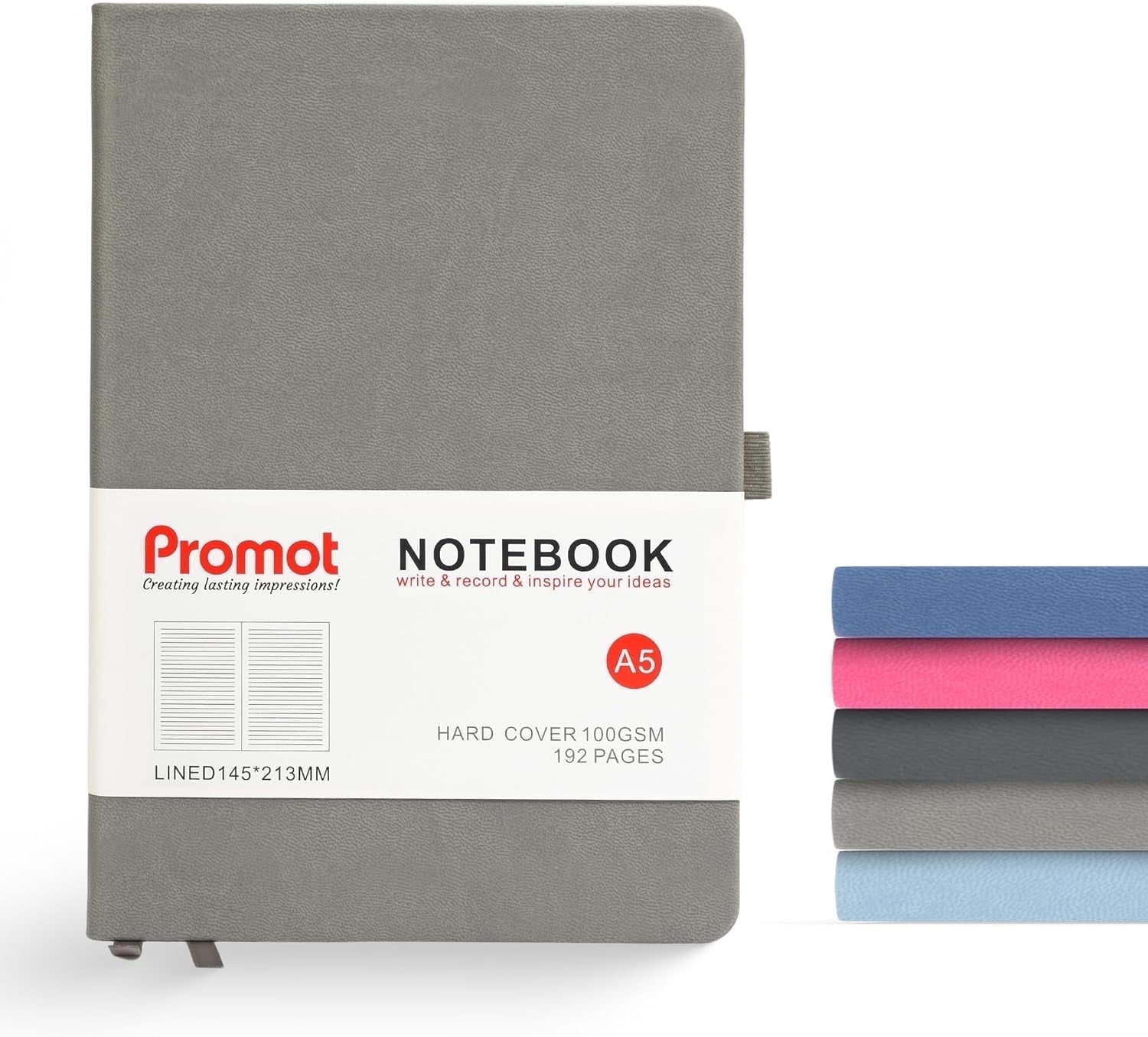Promot A5 Gray Ruled Notebook - 192 Lined Pages 8.2 x 5.5 Inch, 100 GSM ...