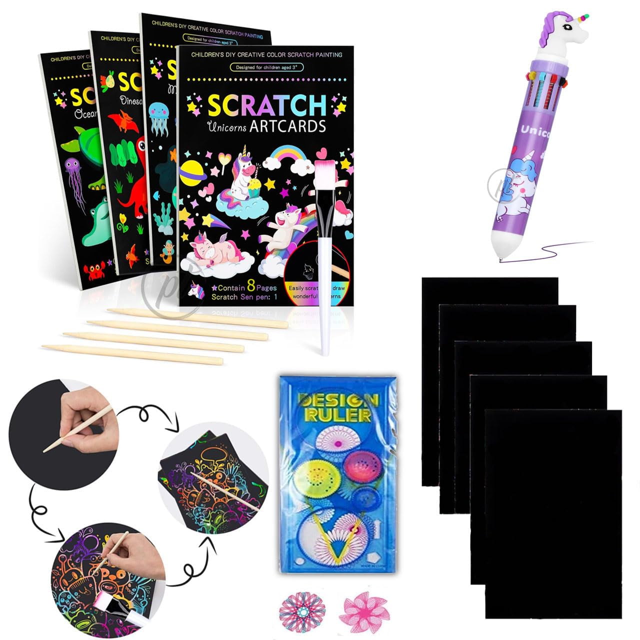 Promote 4 Unicorn Scratch Paper Spiral Notebook A5 Sized with Wooden ...