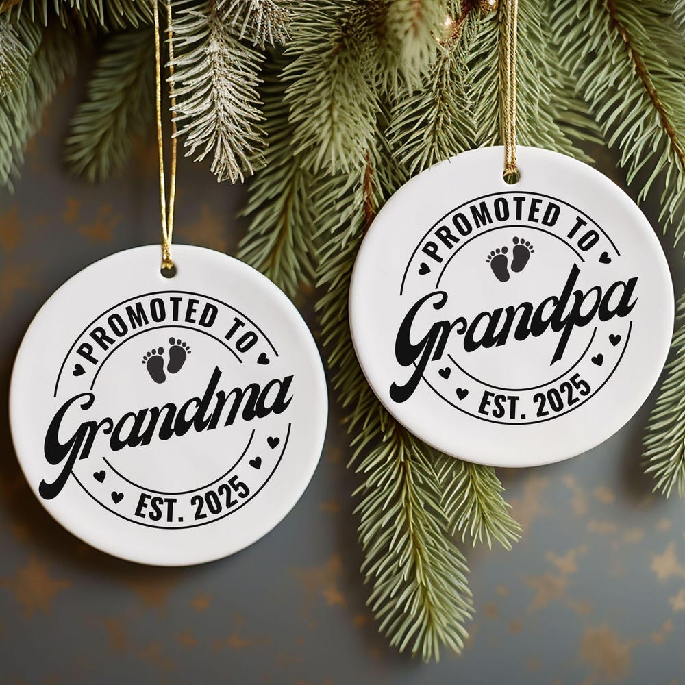 Promoted To Grandma 2025 Ornament, Promoted To Grandpa Ornament ...