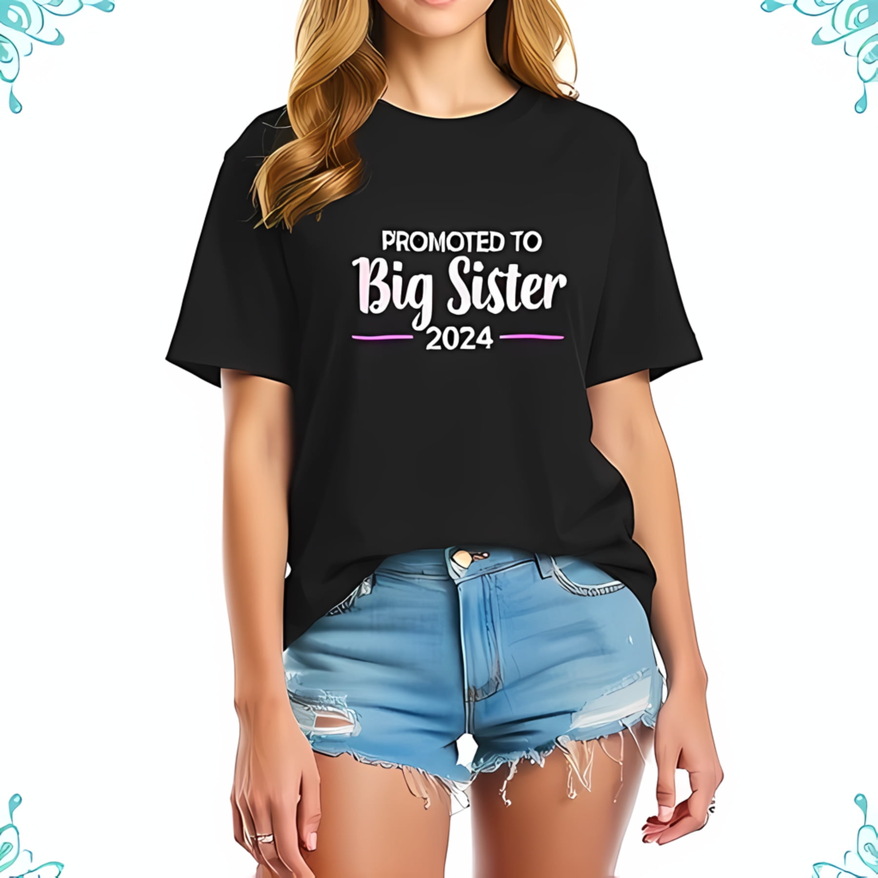 Promoted to Big Sister 2024 Cotton Short Sleeve T-Shirt - Fun and ...