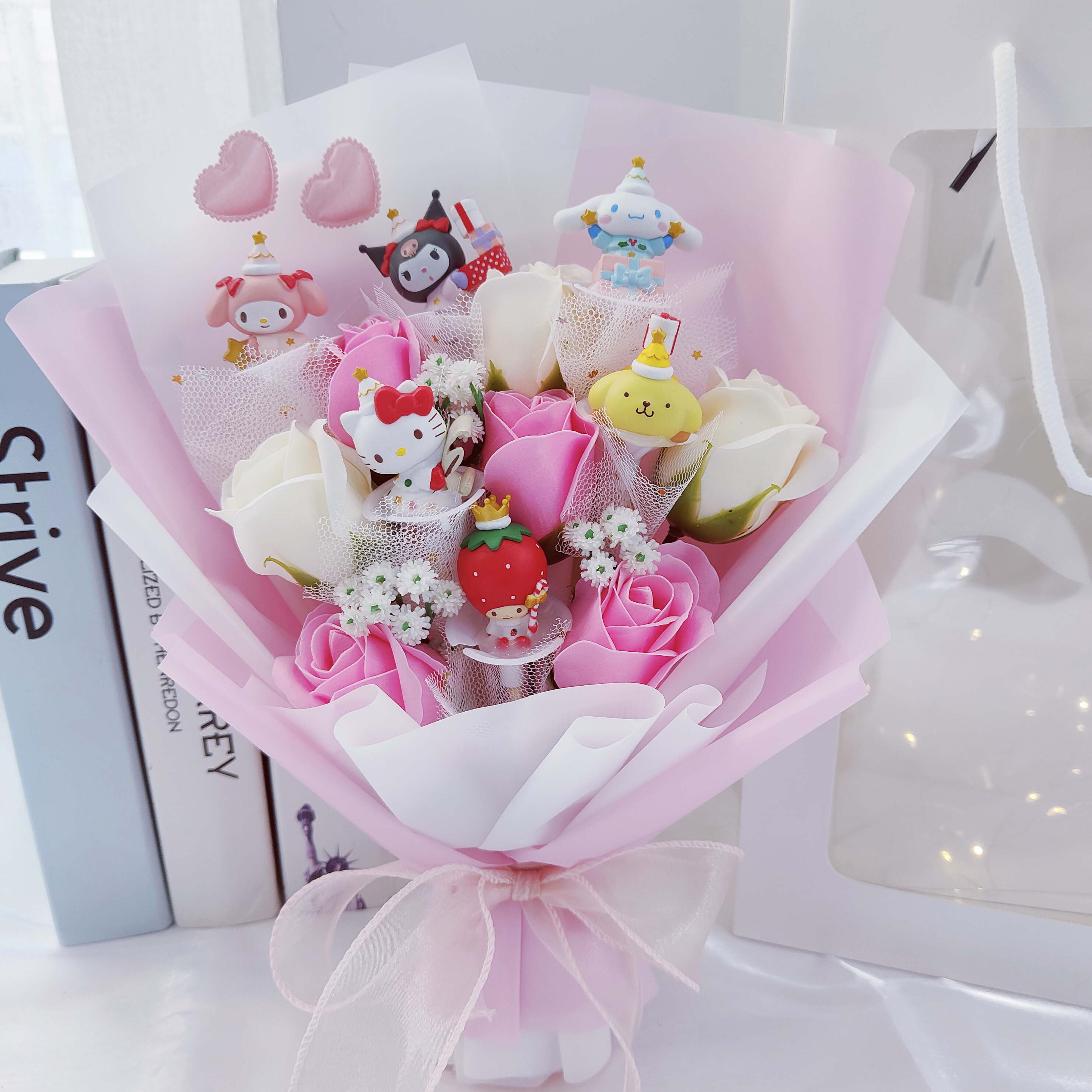 Promotion Pink Hello KT Toys With Soap Rose Flower Cartoon Bouquets ...