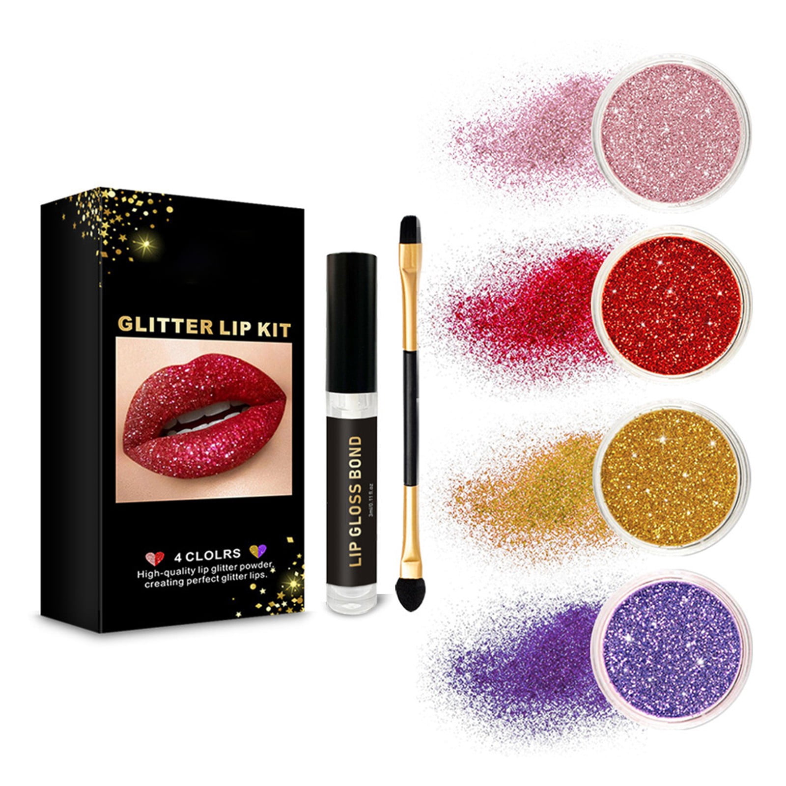 🌸Promotion Sale! 4 Colors Glitter Lip Kit Gloss Lipstick Metallic ...