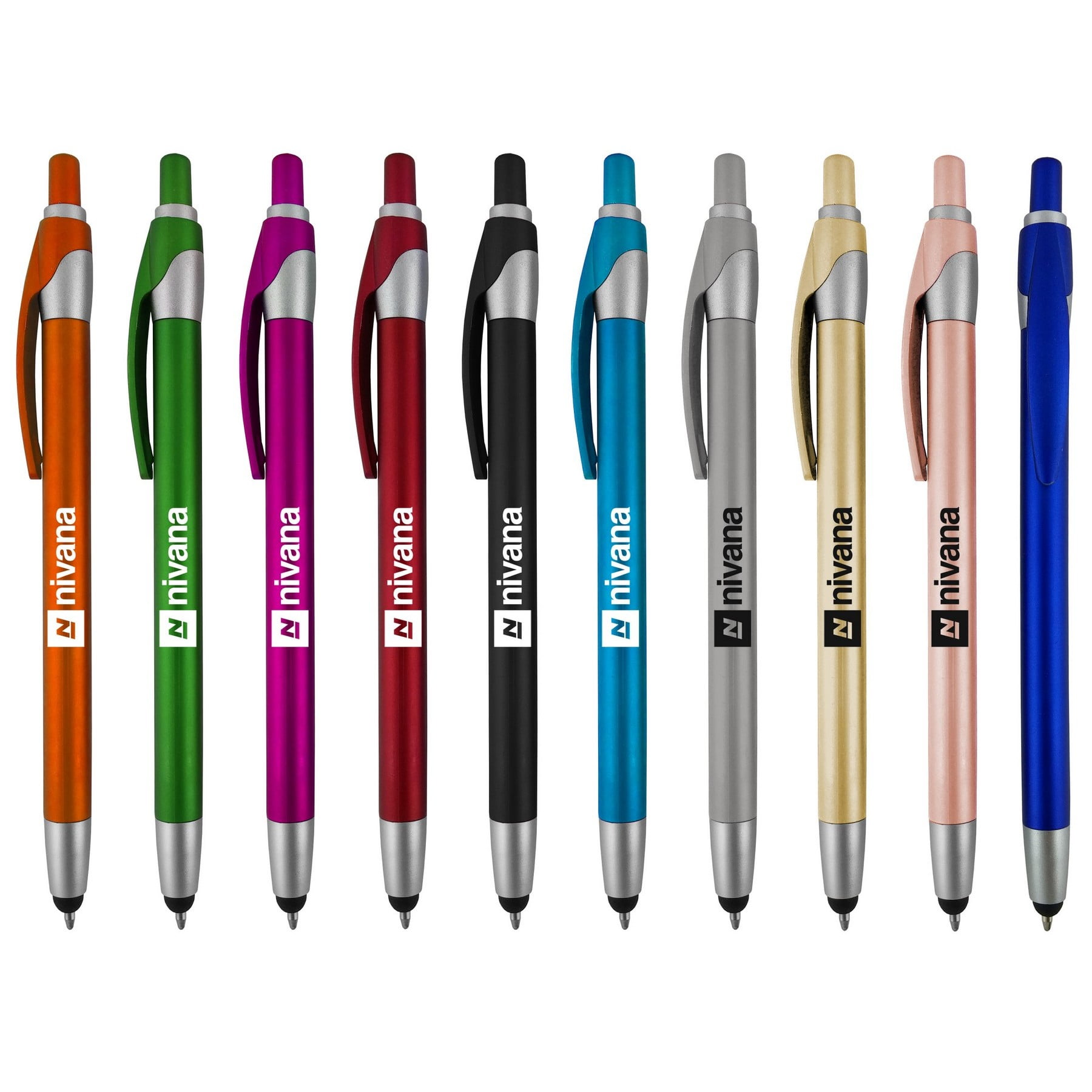 Promotional Slim Jen Metallic Stylus Pen Write Your Company Name Or Info /Text In One Color ...