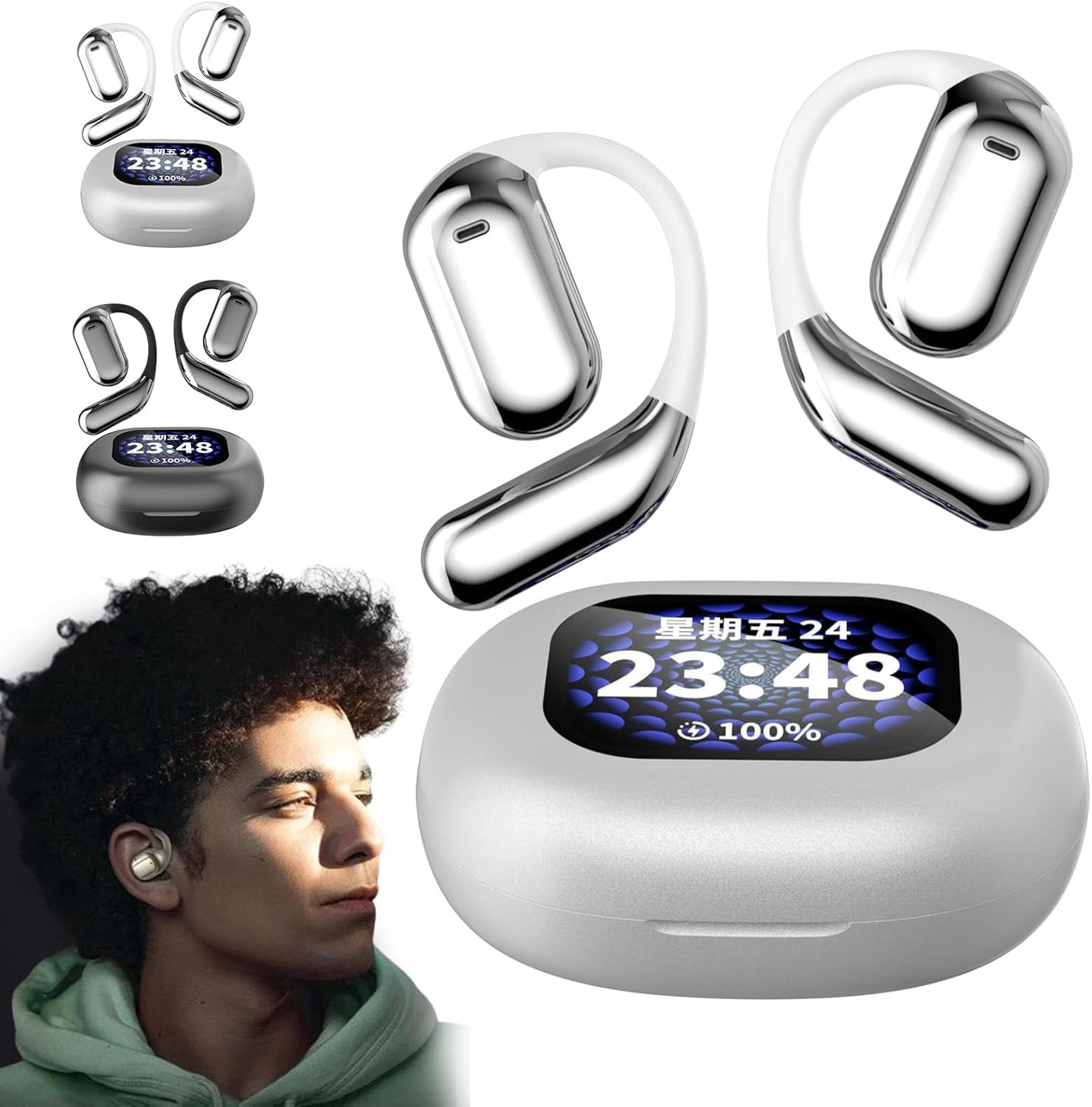 Promptanda Open Ear Earbuds, True Wireless Bluetooth 5.4 Open Earbuds ...