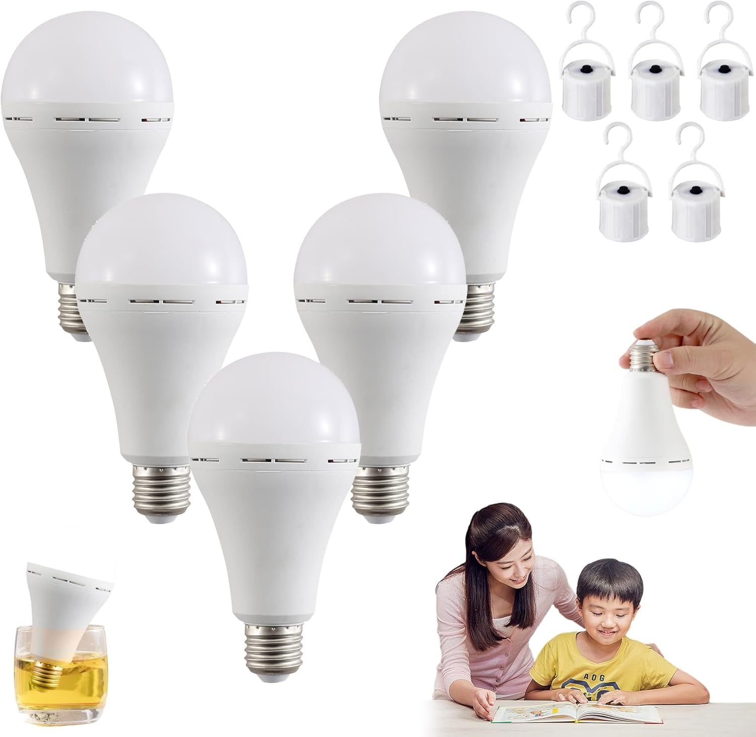 Promptanda Rechargeable Emergency Light Bulbs, 5 Pack Battery Operated ...