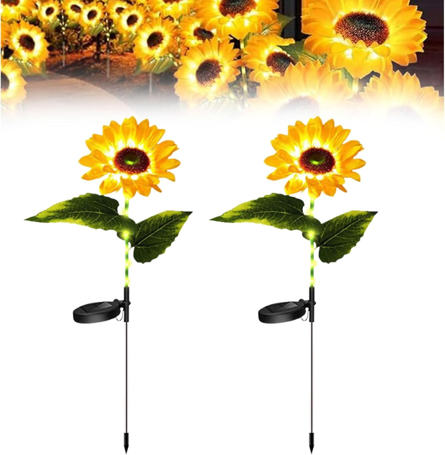 Promptanda Solar Sunflowers (29.6in/75cm), Solar LED Sunflower Garden ...