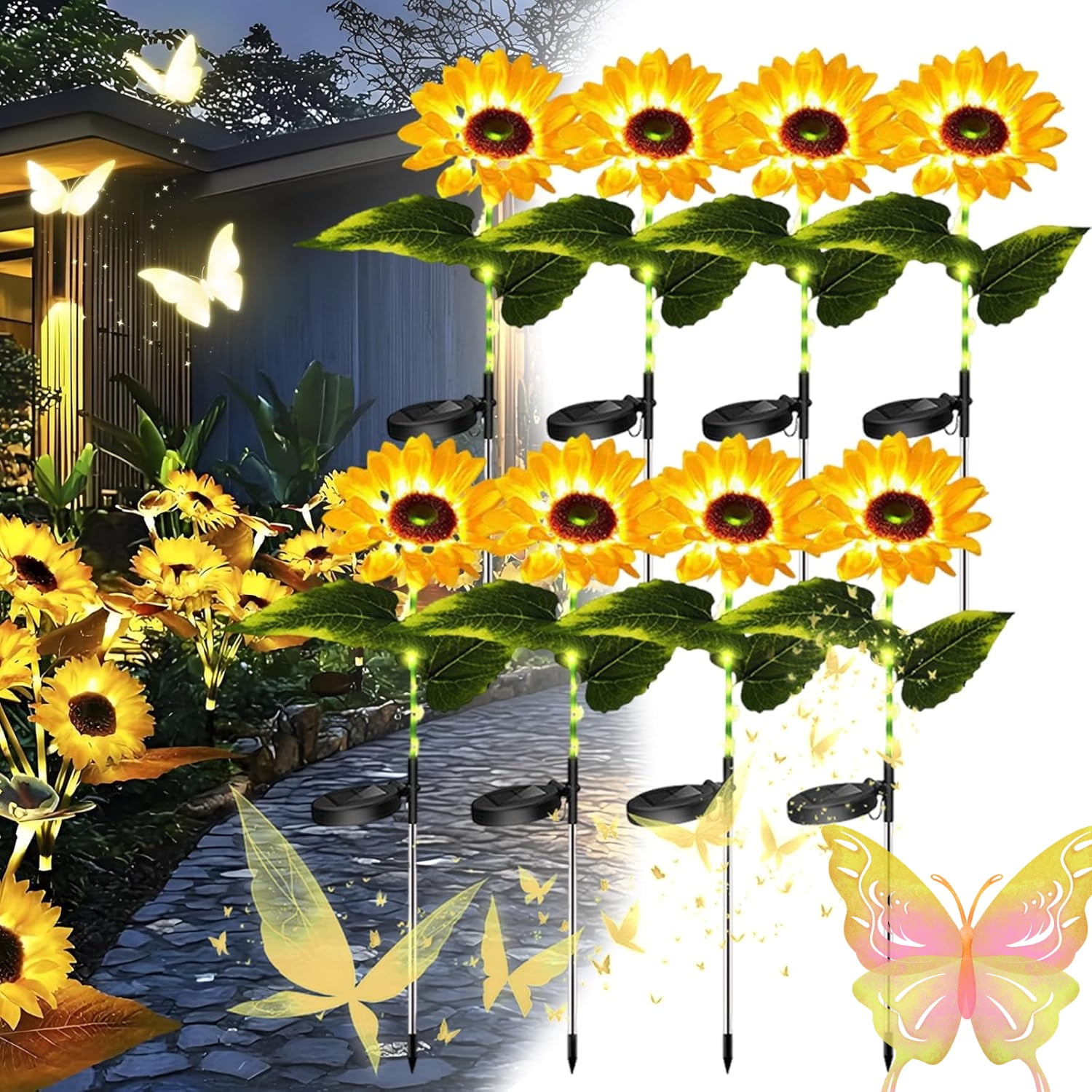 Promptanda Solar Sunflowers, Solar LED Sunflower Garden Lights-29.6inch ...