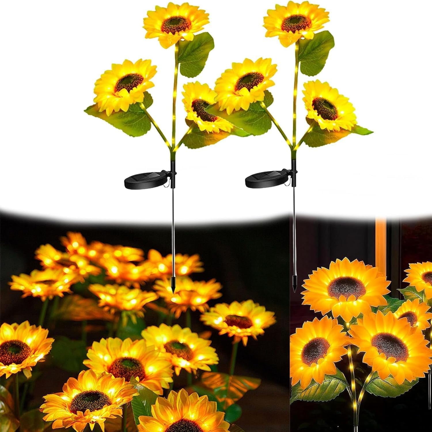 Promptanda Solar Sunflowers, Solar Led Sunflower Garden Lights-29.6inch ...