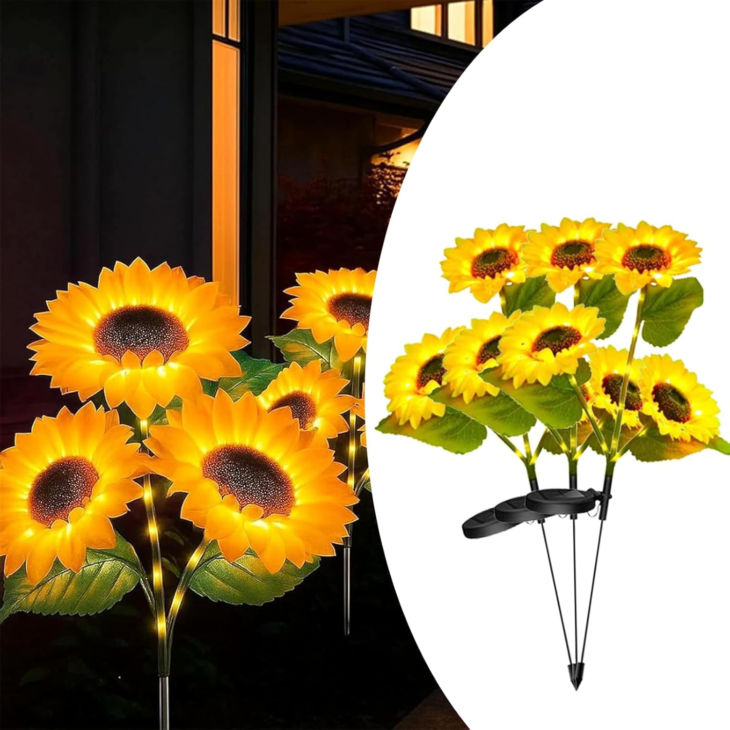 Promptanda Sunflower Garden Lights, Three Heads Solar LED Sunflower ...