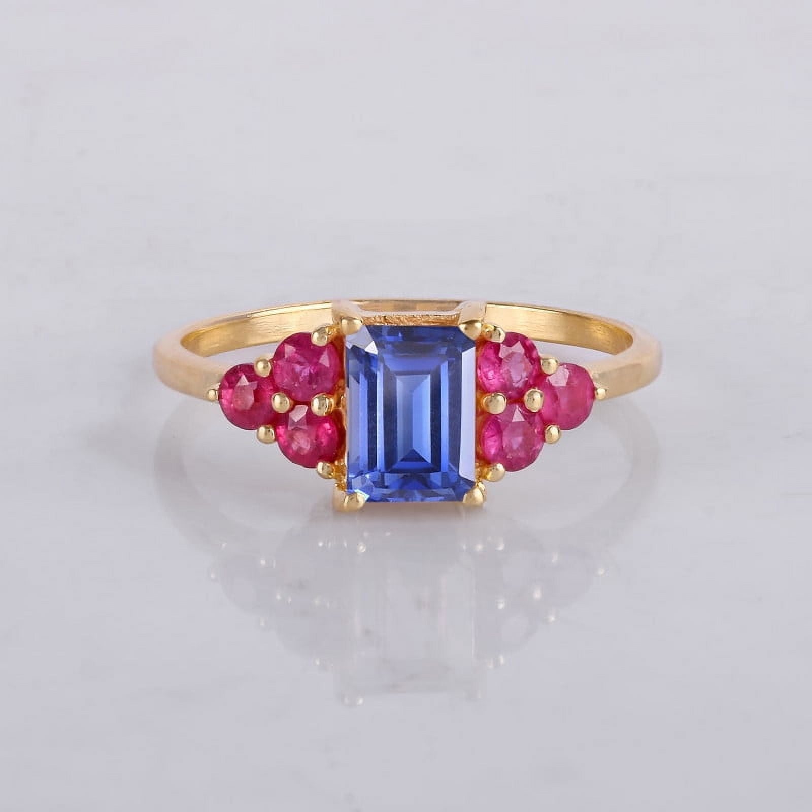 Prong Set Blue Sapphire 925 Starling Silver Band Ring, Trio Ruby Yellow ...