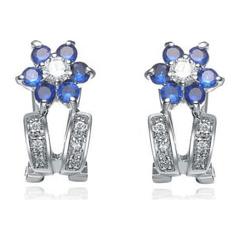Prong Set Clip On Earrings with Artificial Sapphire Essence Floral ...