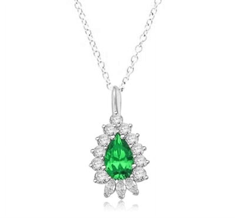 Prong Set Designer Pendant with Simulated Pear Cut Emerald Essence ...