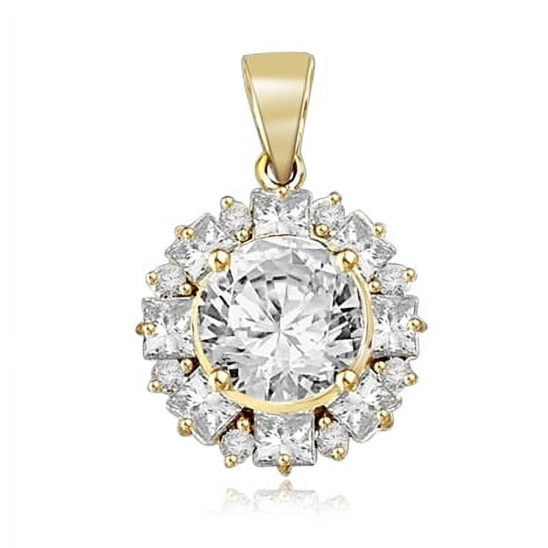 Prong Set Designer Pendant with Man-made Round Brilliant Center, Melee ...