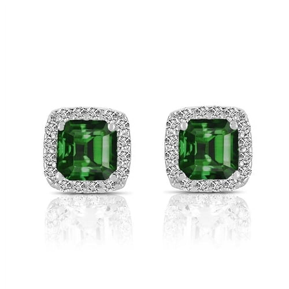 Prong Set Designer Stud Earrings with Asscher Cut Emerald and Round ...
