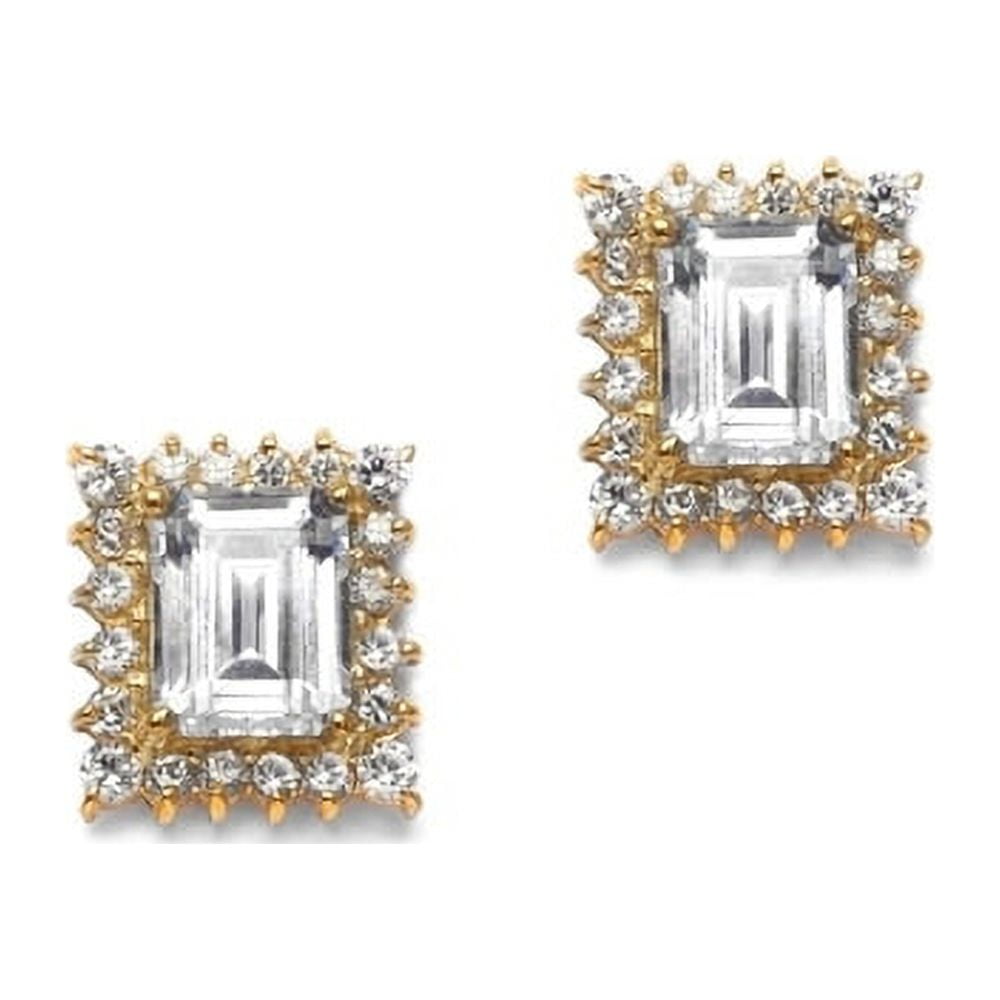 Prong Set Earrings with Emerald Cut Center and Round Brilliant Melee ...