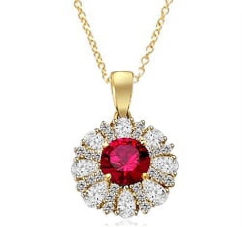 Prong Set Floral Pendant with Artificial Round Cut Ruby Essence ...