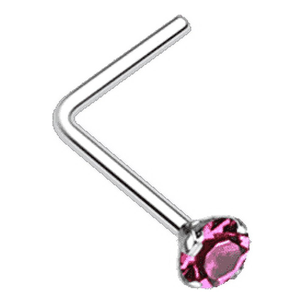 Prong Set Gem Top Steel L-Shaped Nose Ring - Walmart.com