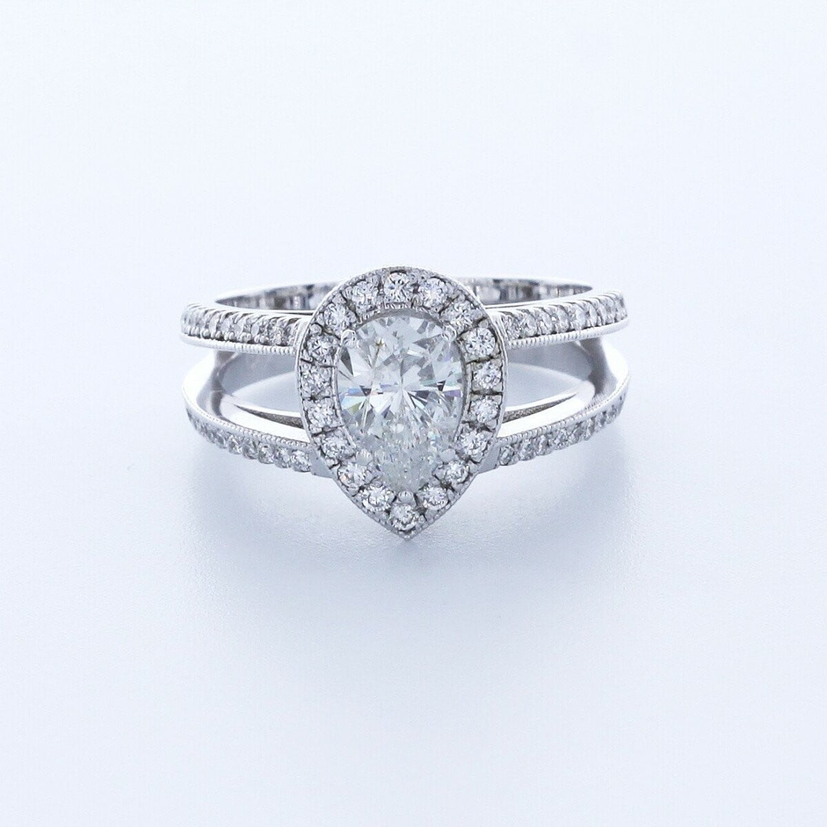 Prong Set Halo Diamond Engagement Ring, Pear Cut Diamond Ring, Open ...